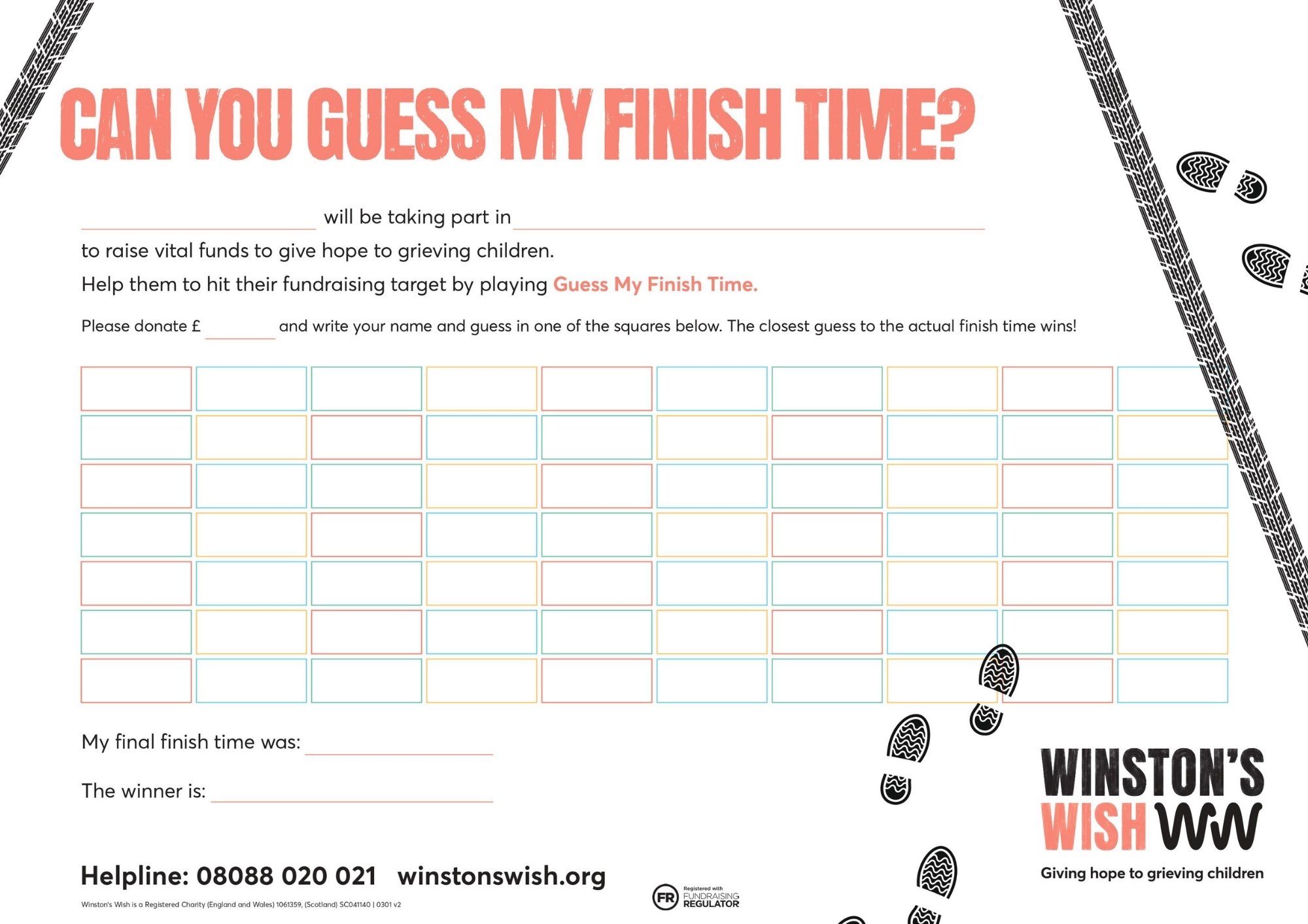 Guess my finish time sweepstake - Winston's Wish Events